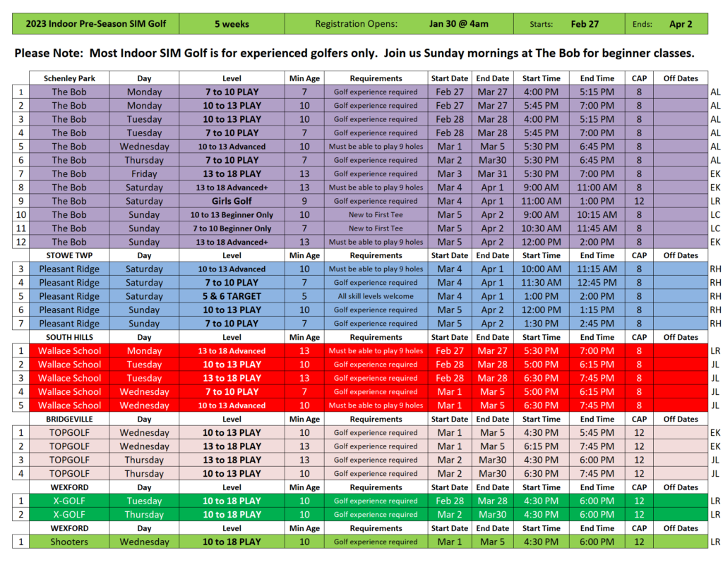 2023 IPS Schedule ALL Locations - First Tee - Pittsburgh