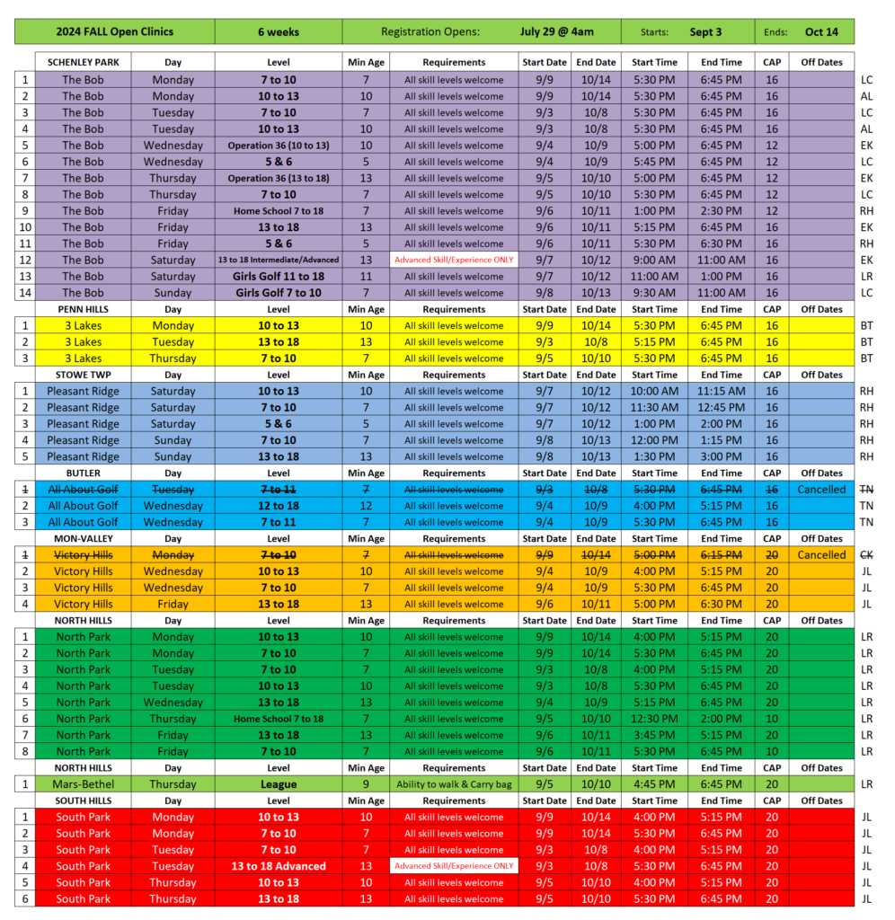 Fall Schedule - First Tee - Pittsburgh